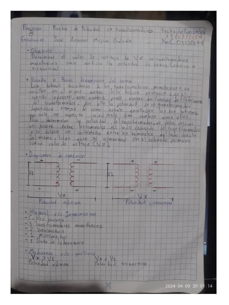 Práctica No. 8 Prueba de Polaridad en Transformadores | PDF