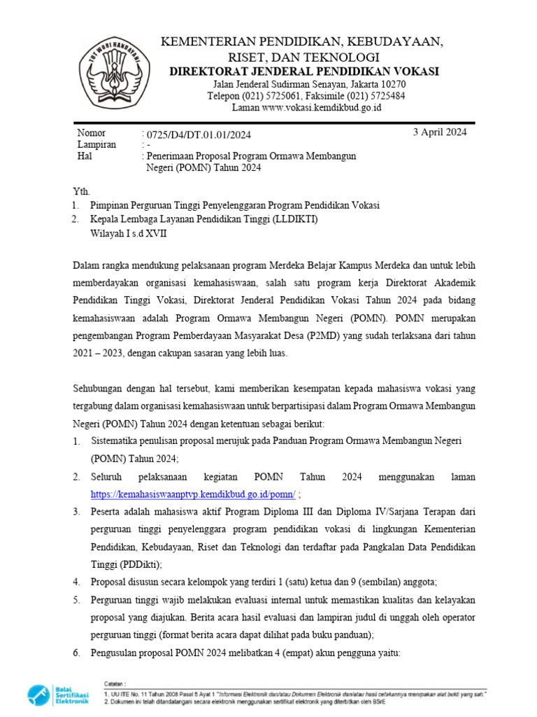Pendaftaran Proposal POMN 2024 Vokasi | PDF
