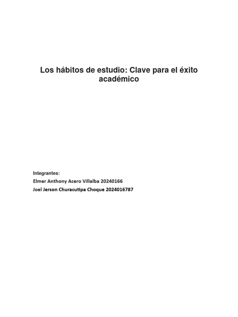 Los Hábitos de Estudio Monografía | PDF | Habilidades de estudio | Aprendizaje