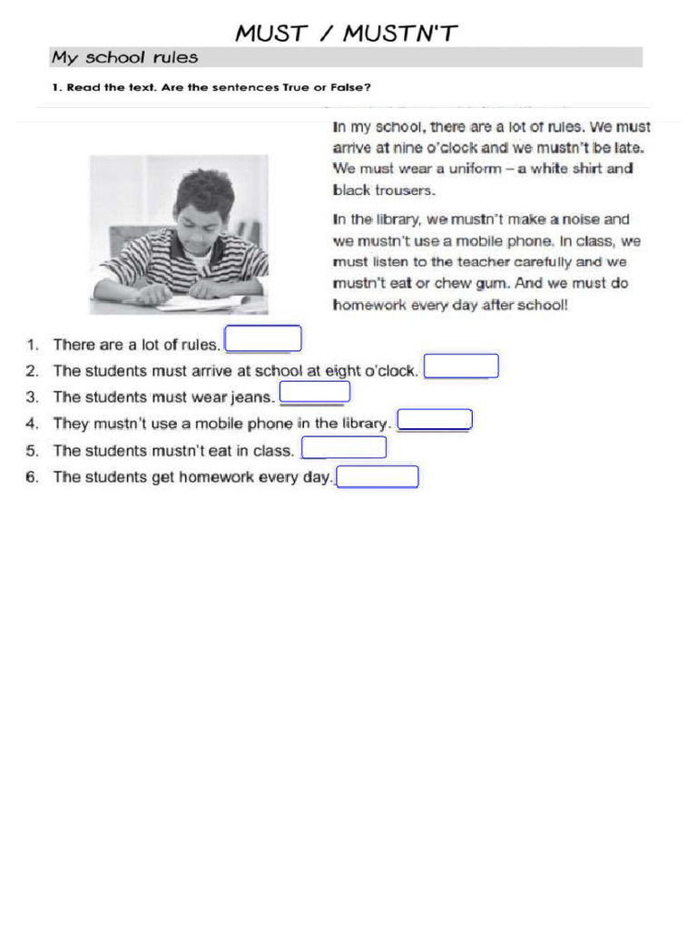 Must Mustn't - School Rules | PDF