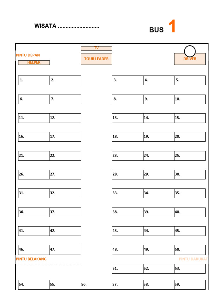 Denah Kursi Bus Pariwisata Seat 2-3 59 Kursi | PDF