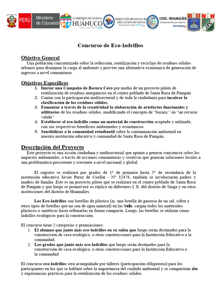 Bases y Condiciones Concurso Ecoladrillos | PDF | Residuos | Reciclaje Bases y Condiciones Concurso Ecoladrillos | PDF | Residuos | Reciclaje