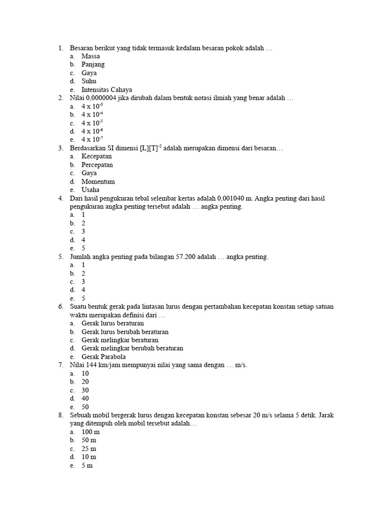 Soal Pas Fisika Ganjil 2023 2024 Dan Jawaban | PDF