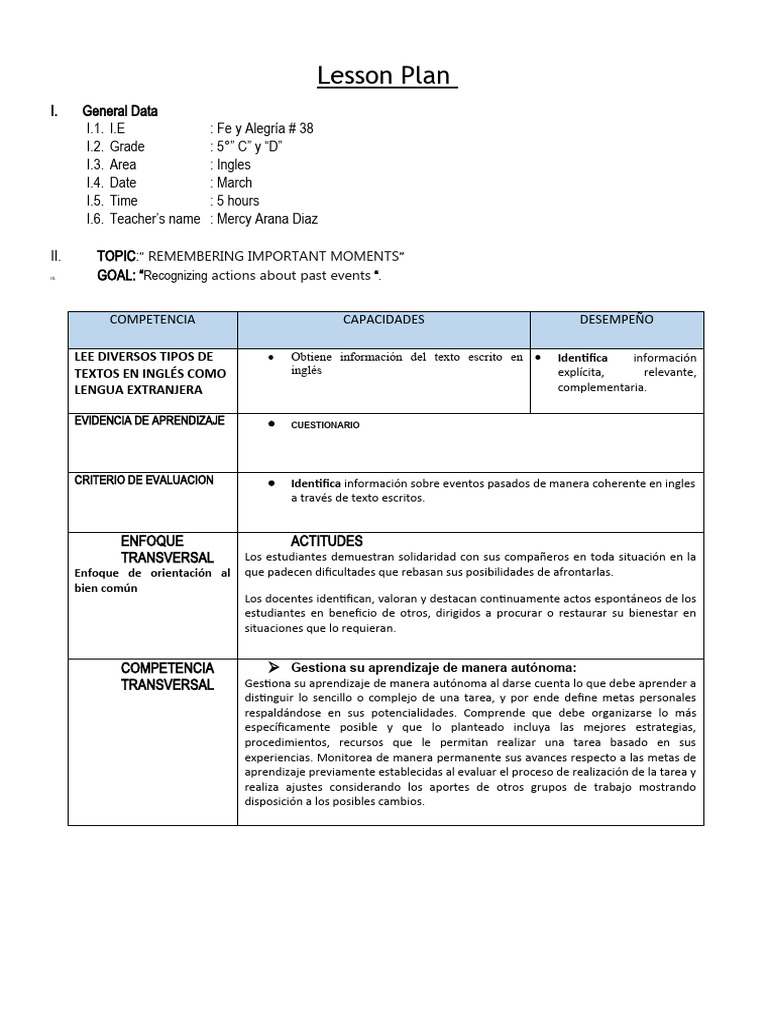 Actividad Verbs in Past | PDF | Aprendizaje | Evaluación