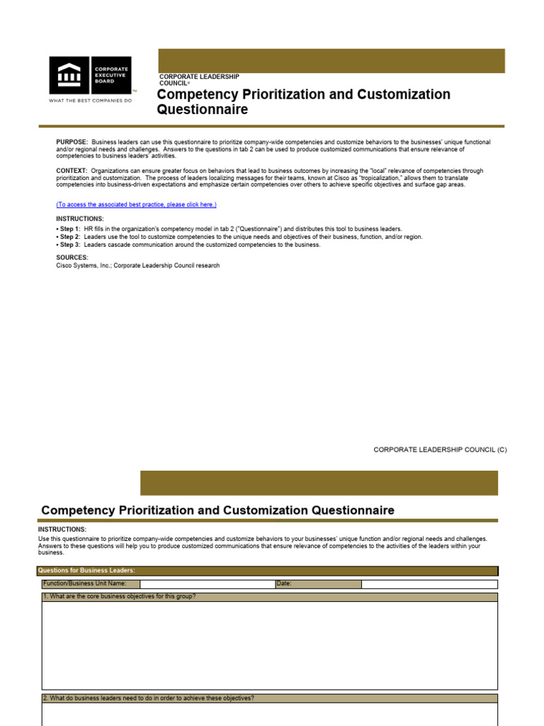 CLC Competency Prioritization and Customization Questionnaire | PDF ...