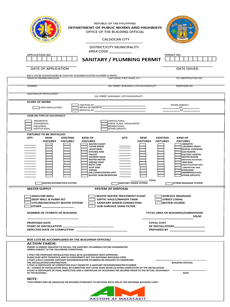 Sanitary Plumbing Permit 1 | PDF | Plumbing | Sink