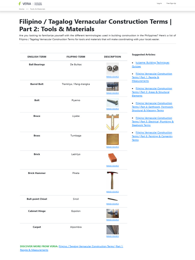 Top 335 Flipino Vernacular Terms Used in Philippine Construction_ PART ... Top 335 Flipino Vernacular Terms Used in Philippine Construction_ PART ...