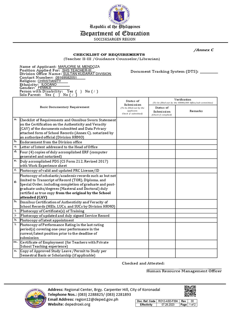 DepEd Annex C Requirements Checklist | PDF