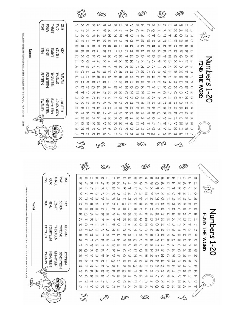 Numbers 1 To 20 Wordsearch | PDF