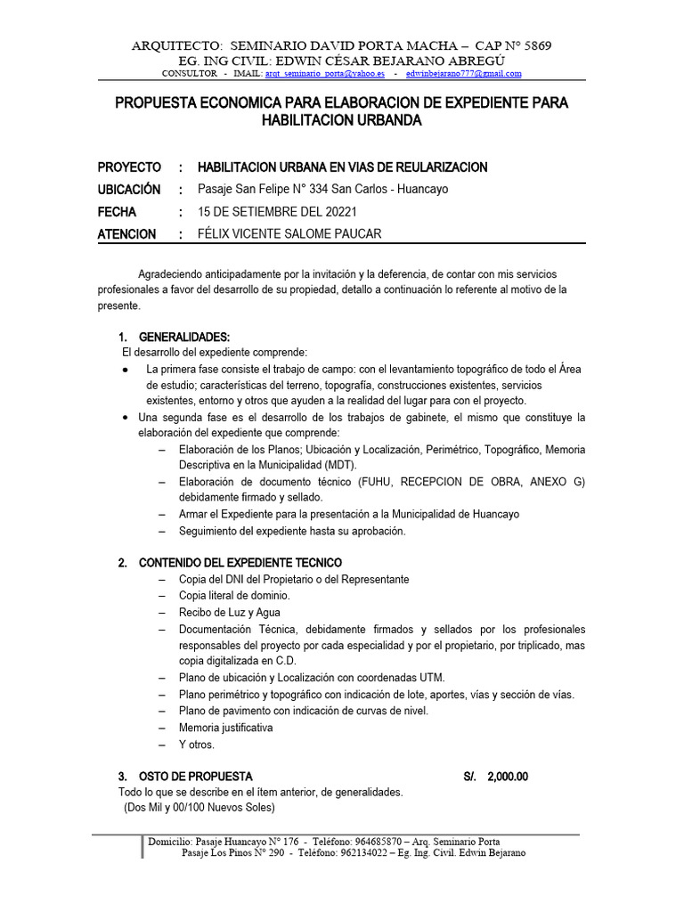 Propuesta economica Hab Urb | PDF