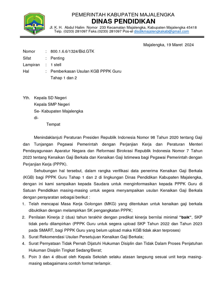 SRT Edaran Verval KGB PPPK. | PDF