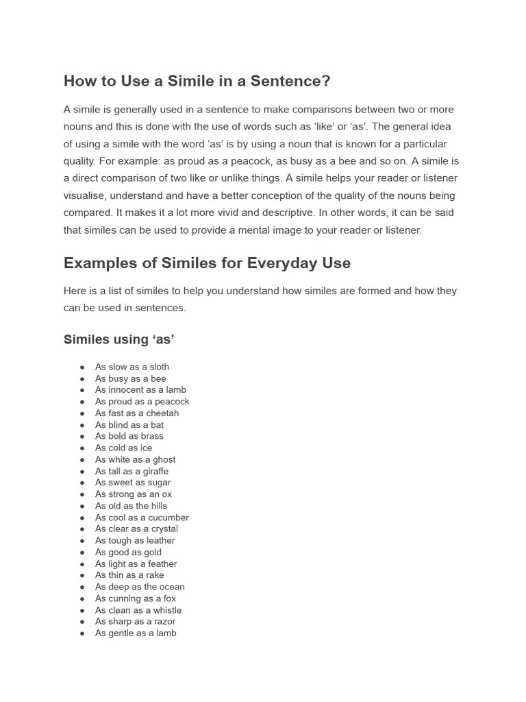 Simile Guide for Writers | PDF | Language Arts & Discipline | Foreign Language Studies