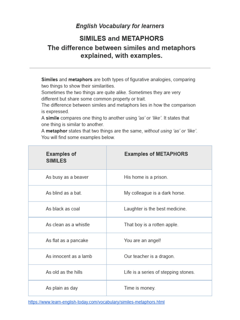 Similes and Metaphors | PDF | Metaphor