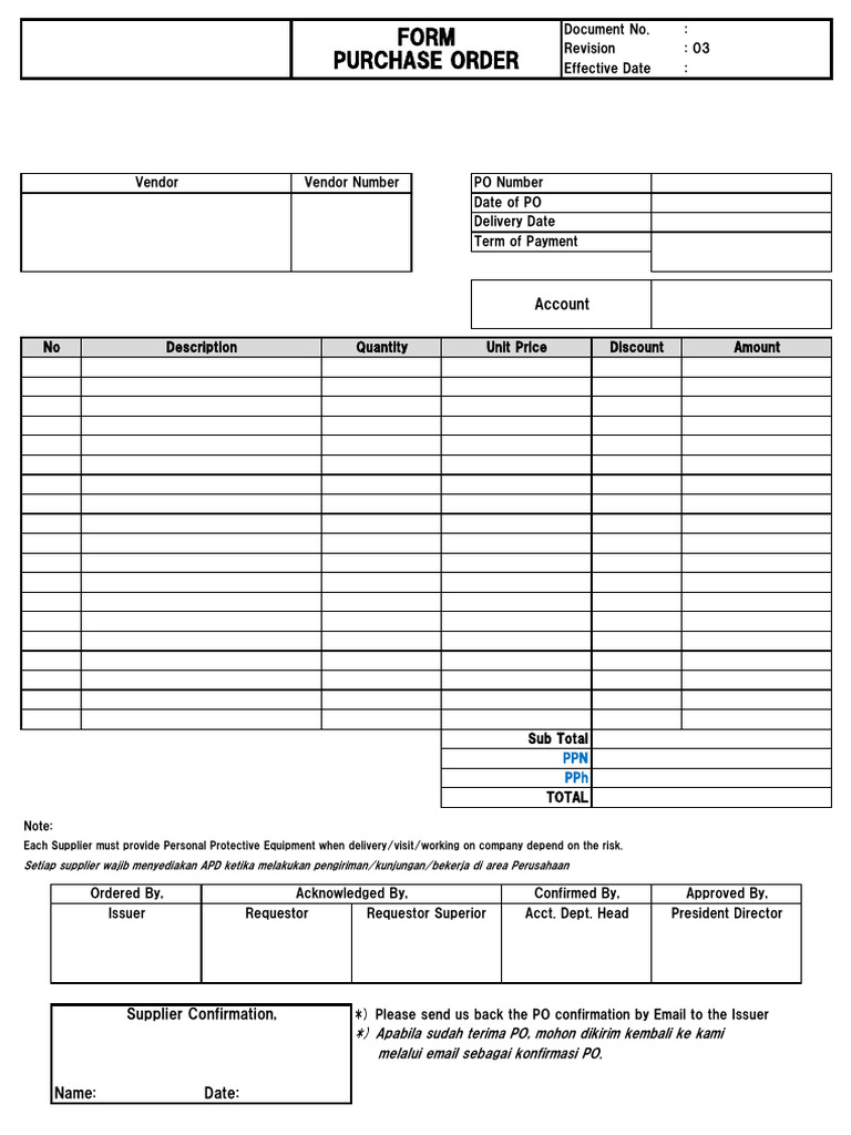 Purchase Order Confirmation Form | PDF
