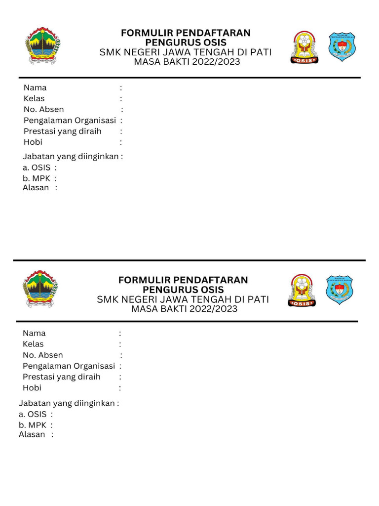 Form Pemilos 2023 2024 | PDF