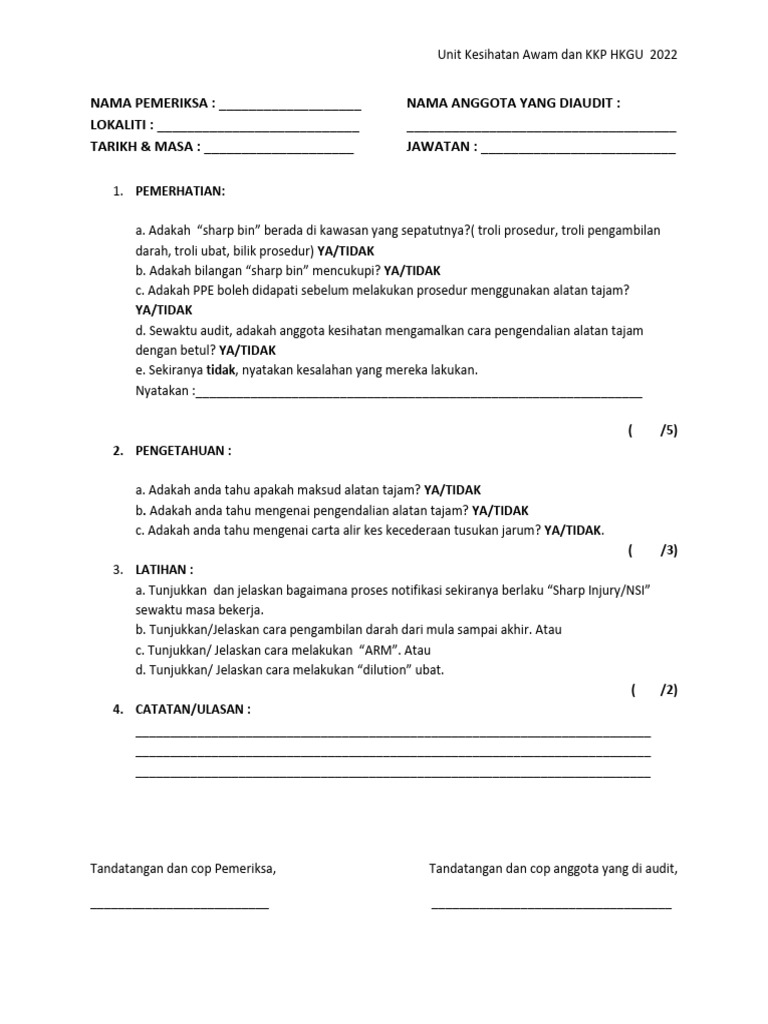 Borang Audit Alatan Tajam | PDF