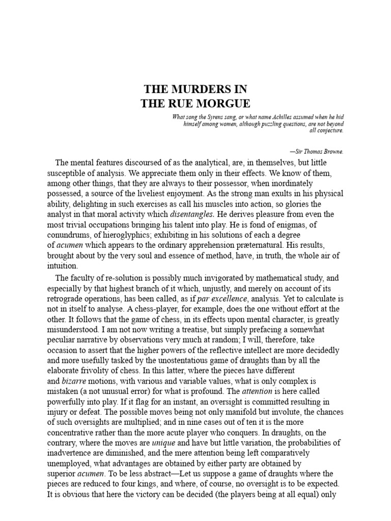 Poe Rue Morgue | PDF | Mind | Chess
