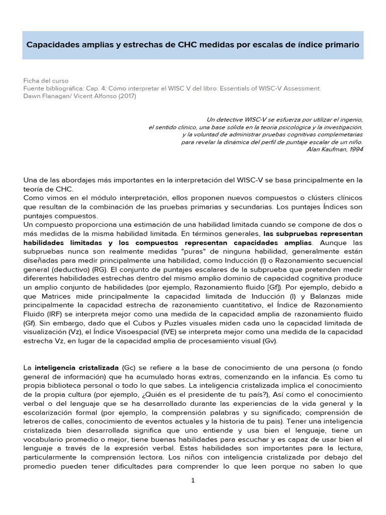 Capacidades CHC en el WISC-V: Análisis | PDF | Inteligencia | Léxico