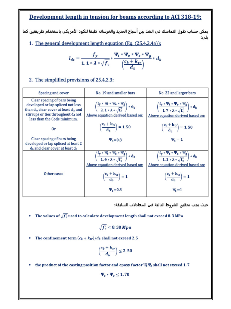 Development Length For Beams According To ACI 318-19 | PDF | Equations