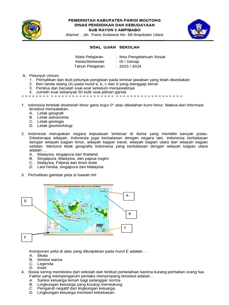 Soal Ips Ujian Sekolah Kelas Ix 2024 | PDF