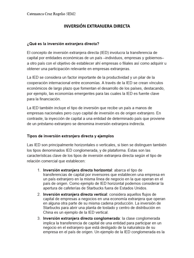 IED y IEI | PDF | La inversión extranjera directa | Inversiones