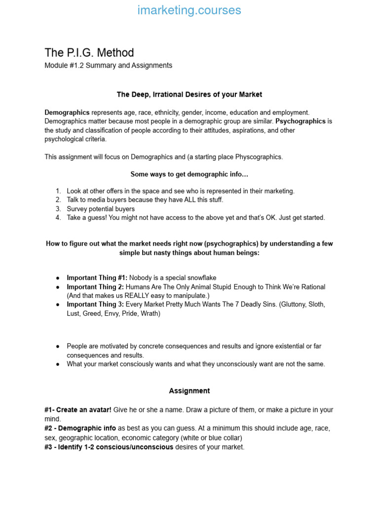 The Pig Method Lesson 2 | PDF | Seven Deadly Sins