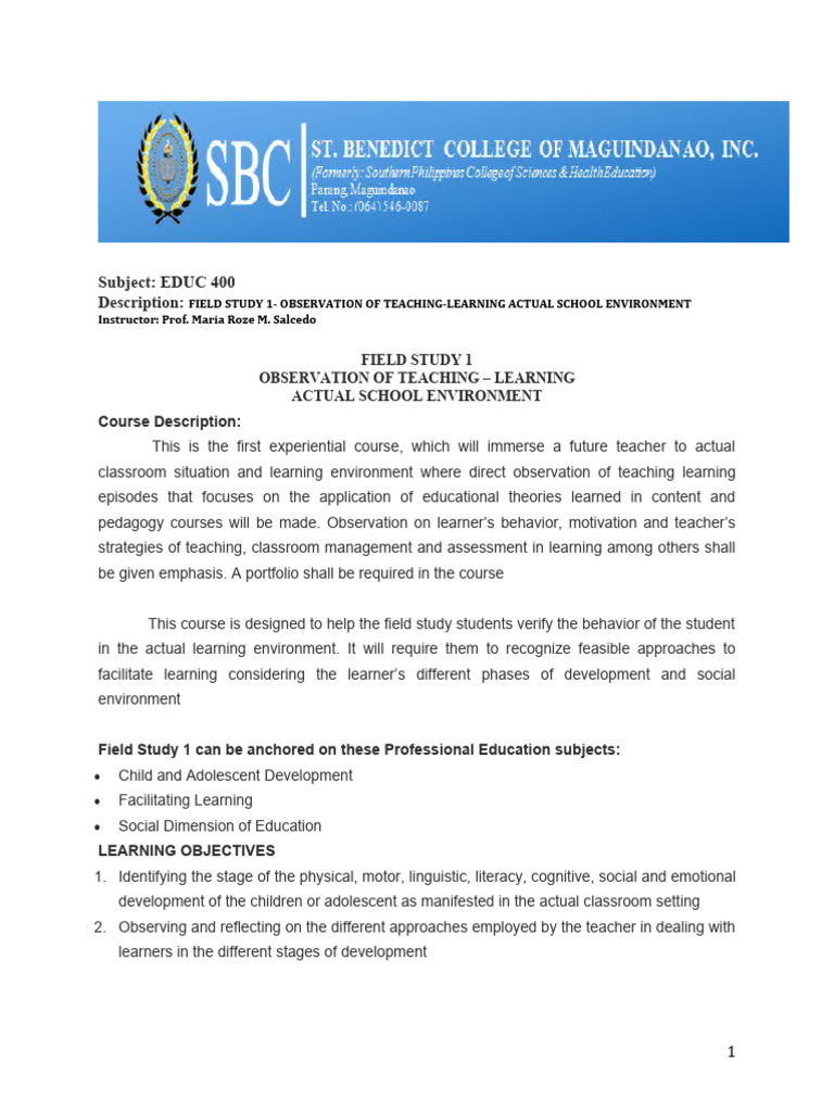 FIELD STUDY 1 Module | PDF | Learning | Teachers