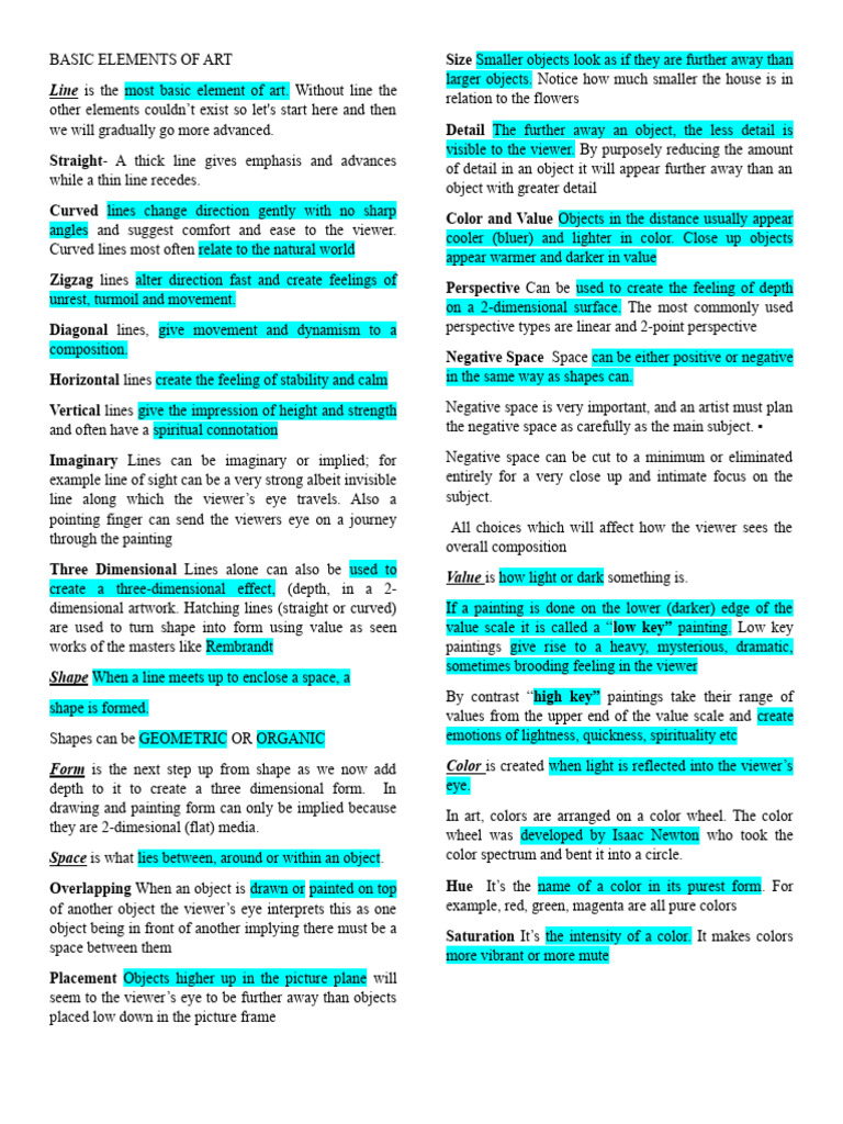 Basic Elements of Art | PDF | Composition (Visual Arts) | Perspective (Graphical)