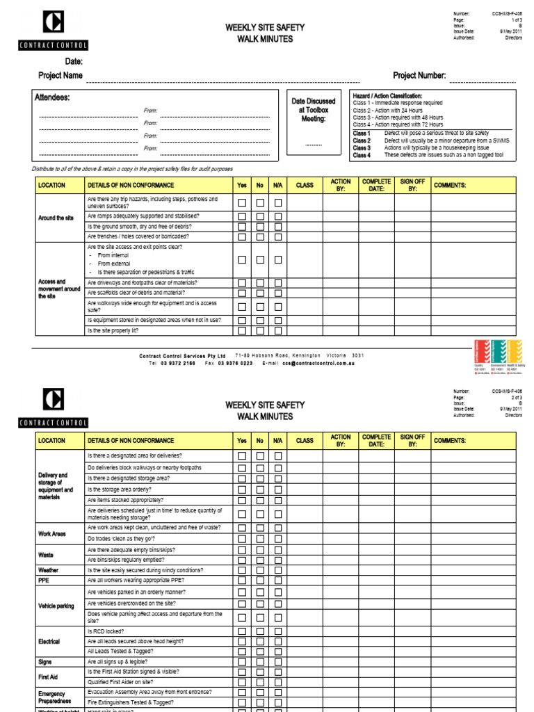 Weekly Site Safety Walk Report | PDF | Safety