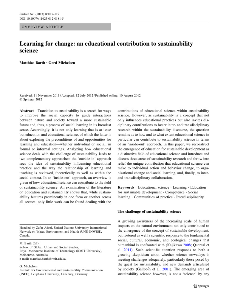 2013 - Article - Learning For Change | PDF | Sustainable Development ...