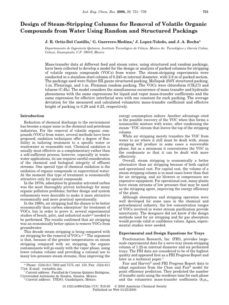 Steam-Stripping Columns for VOC Removal | PDF | Chemistry | Applied And ...