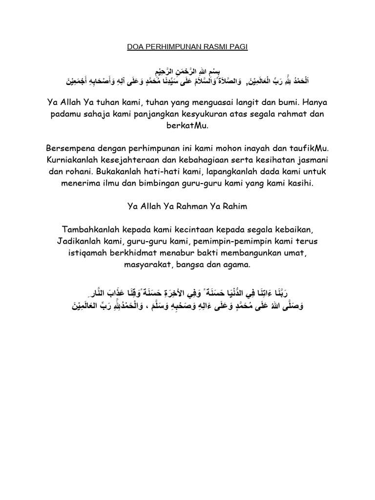 Doa Perhimpunan Rasmi Pagi | PDF | Wellness