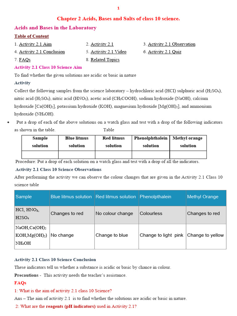 Chapter 2 Acids, Bases and Salts of Class 10 Science | PDF | Acid | Hydroxide