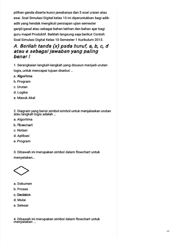 PDF Contoh Soal Simulasi Digital Kelas 10 Semester 1 - Compress | PDF