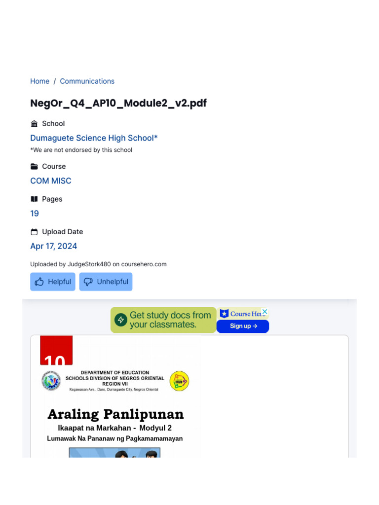 NegOr - Q4 - AP10 - Module2 - v2.pdf - 10 Araling Panlipunan Ikaapat Na Markahan - Modyu | PDF