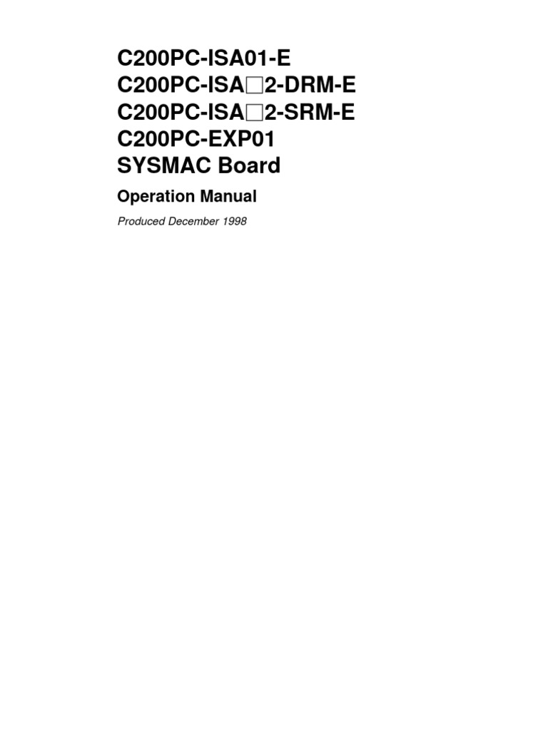 C200pc-Isa01-E C200pc-Isa 2-Drm-E C200pc-Isa 2-Srm-E C200pc-Exp01 Sysmac Board Operation Manual ...