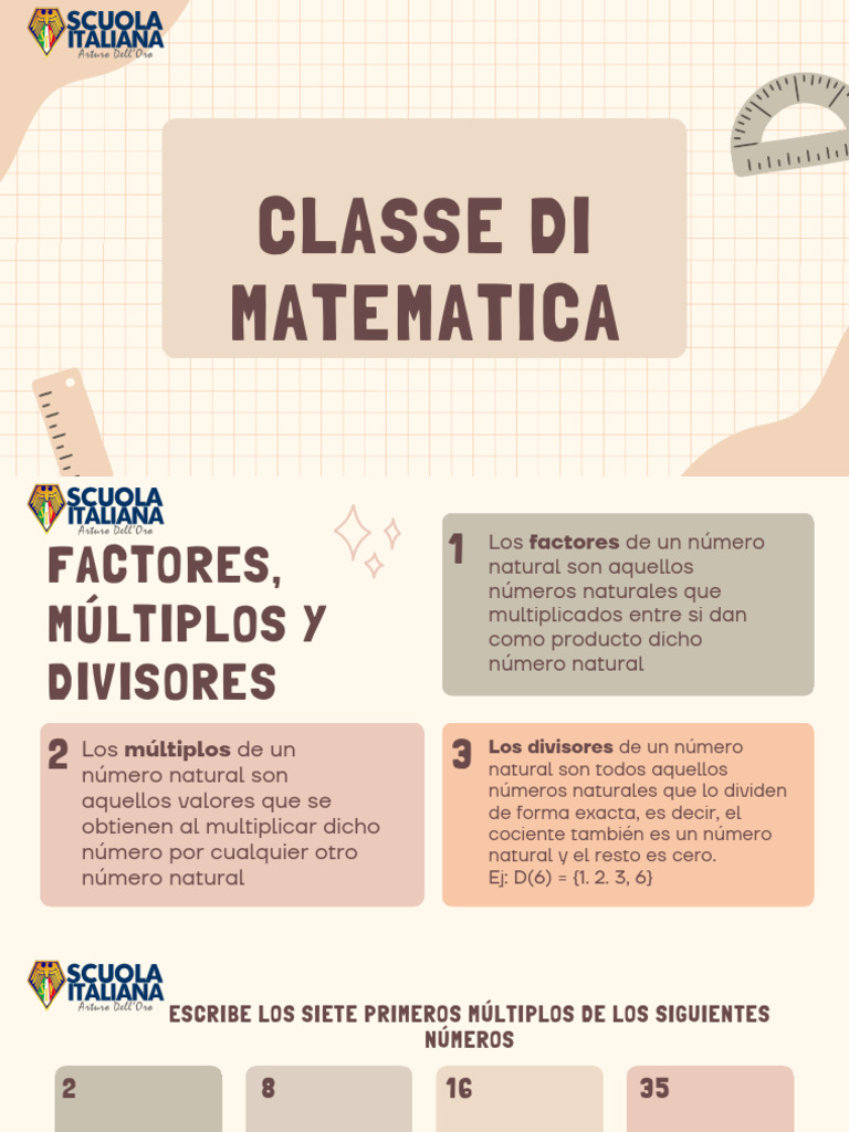 Factores, Múltiplos y Divisores en Matemáticas | PDF | Multiplicación ...
