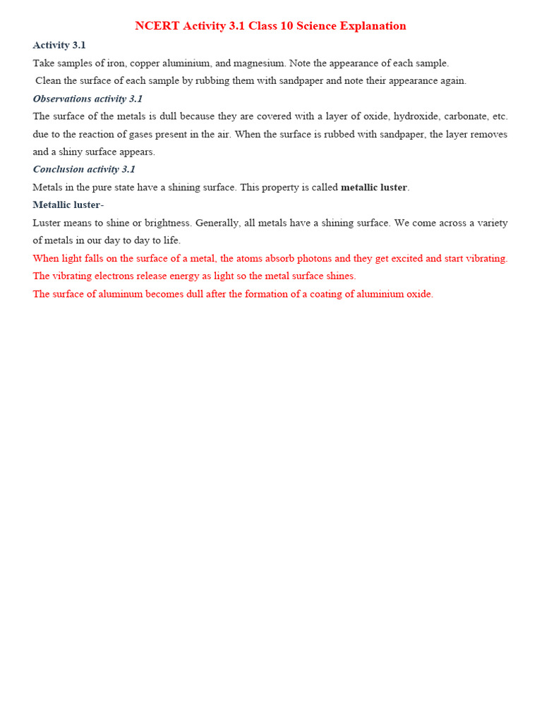 NCERT Activity 3.1 Class 10 Science Explanation | PDF