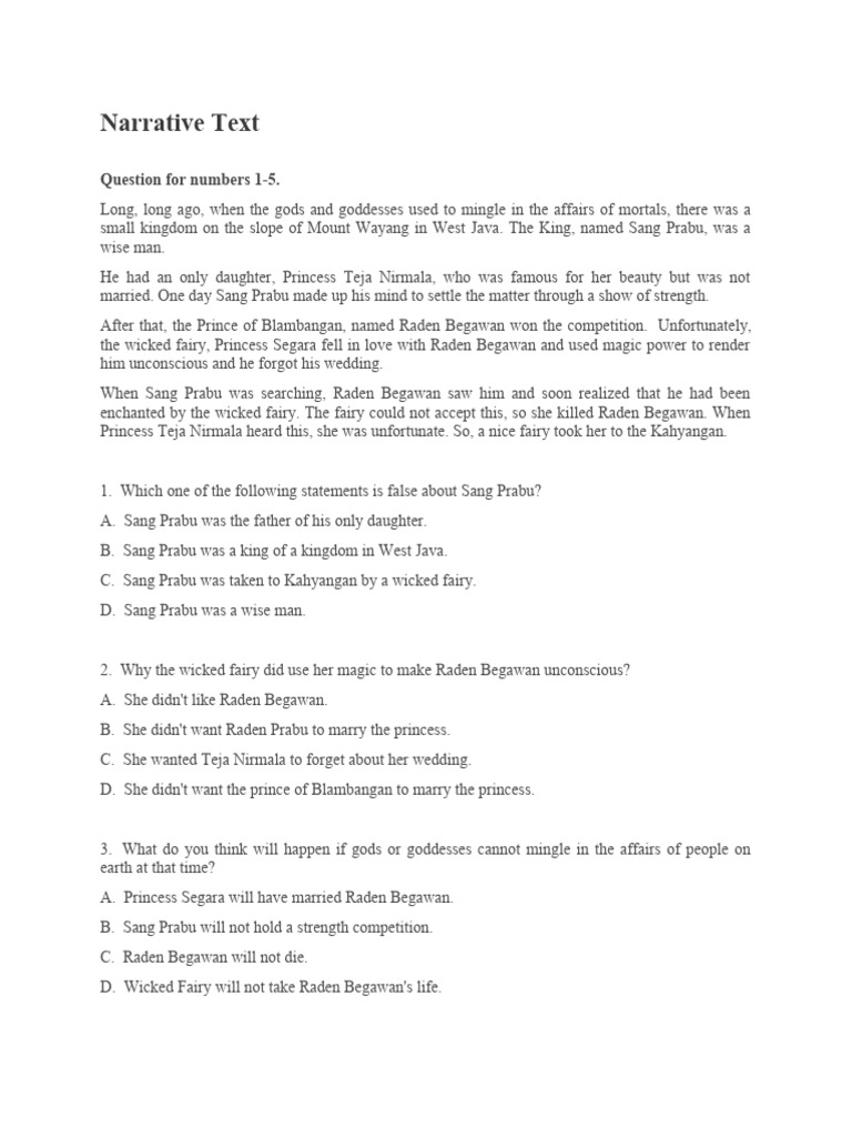 Soal Materi Narrative Text | PDF | Fairies | Traditional Stories