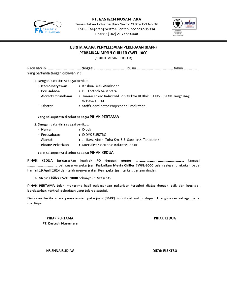 Contoh Form BAPP | PDF