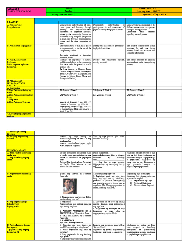 DLL - Mapeh 5 - Q2 - W3 | PDF