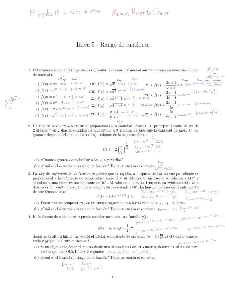 Tarea 5 Rango de Funciones 2024 ROMERO MIRANDA OSC 240313 214900 | PDF | Movimiento (física ...