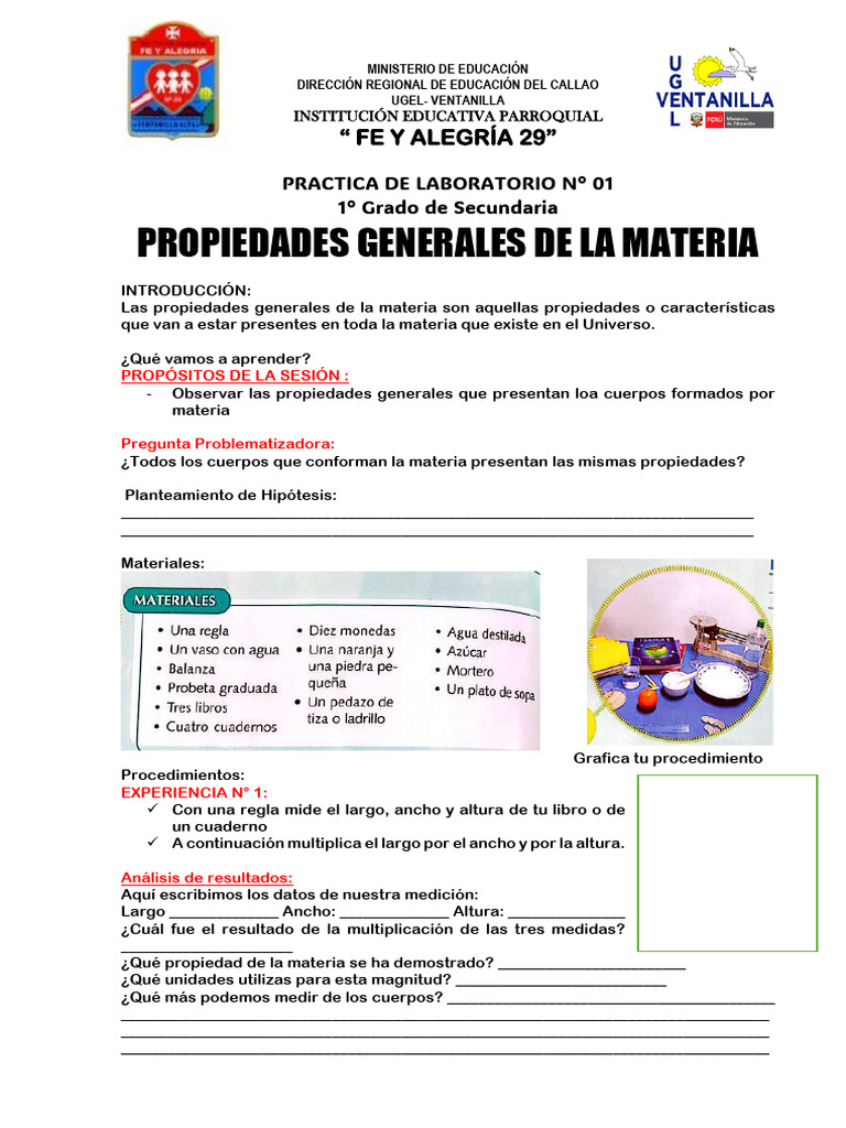 Practica de Laboratorio, Propiedades Generales de La Materia | PDF ...