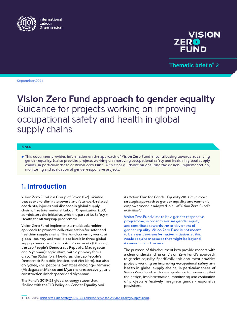 Thematic Brief 2 Vision Zero Fund Approach To Gender Equality | PDF ...