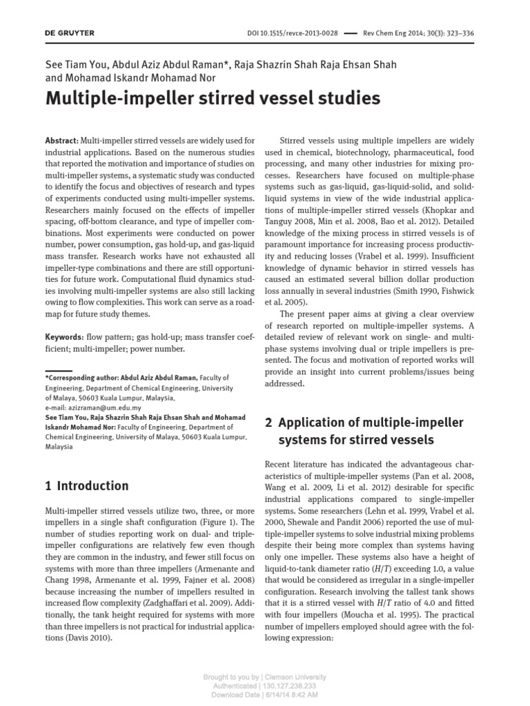multiple impeller journal | PDF | Fluid Mechanics | Chemical Engineering