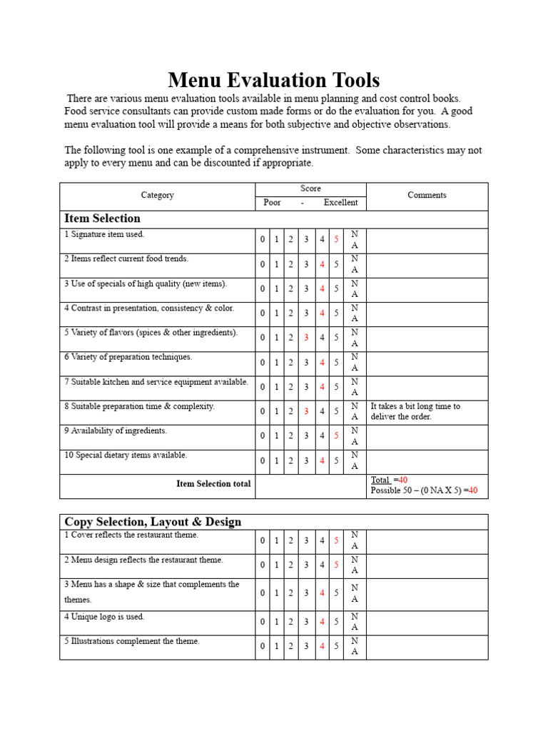 Menu Eval Tool 1 Pdf Menu 