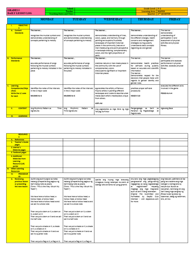 DLL - Mapeh 5 - Q2 - W7 | PDF