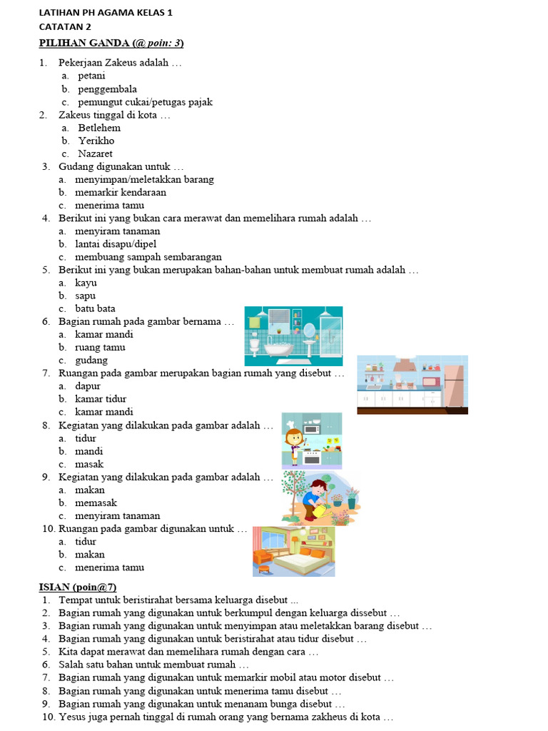 Latihan Agama Kelas 1: Zakeus dan Rumah | PDF