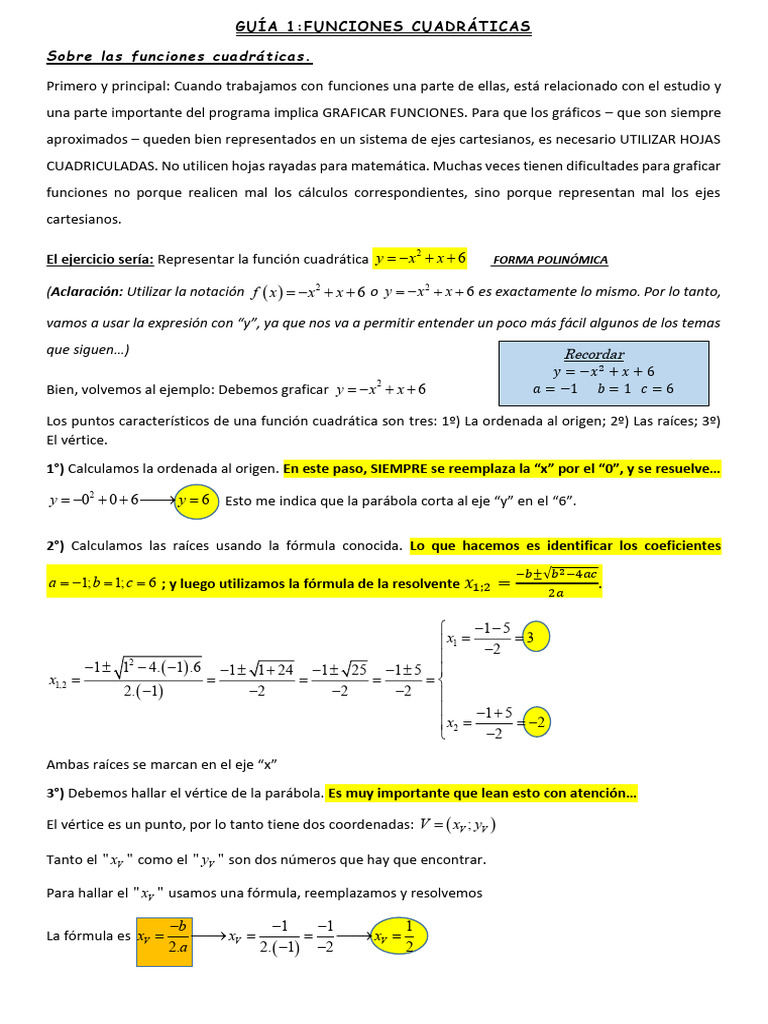 funciones Cuadráticas | PDF | Raíz cuadrada | Ecuaciones