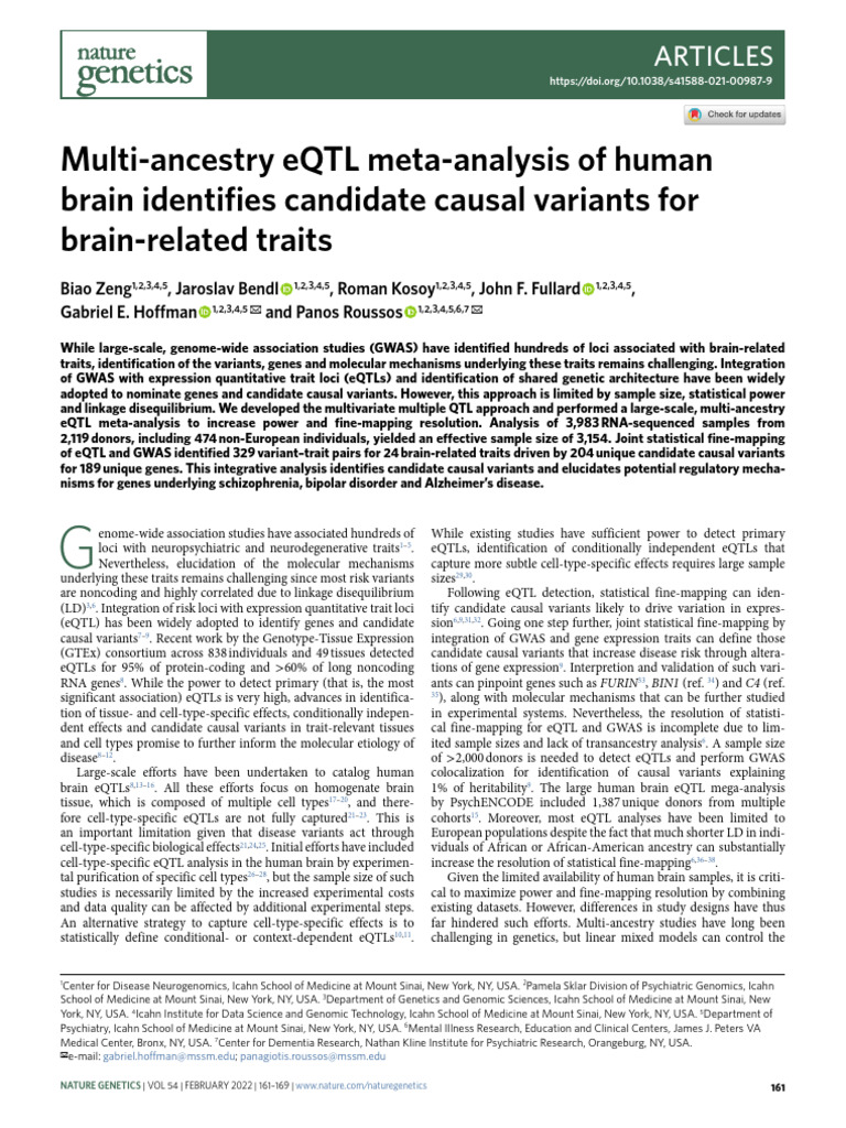 eQTL Meta-Analysis For Brain-Related Traits | PDF | Genome Wide ...